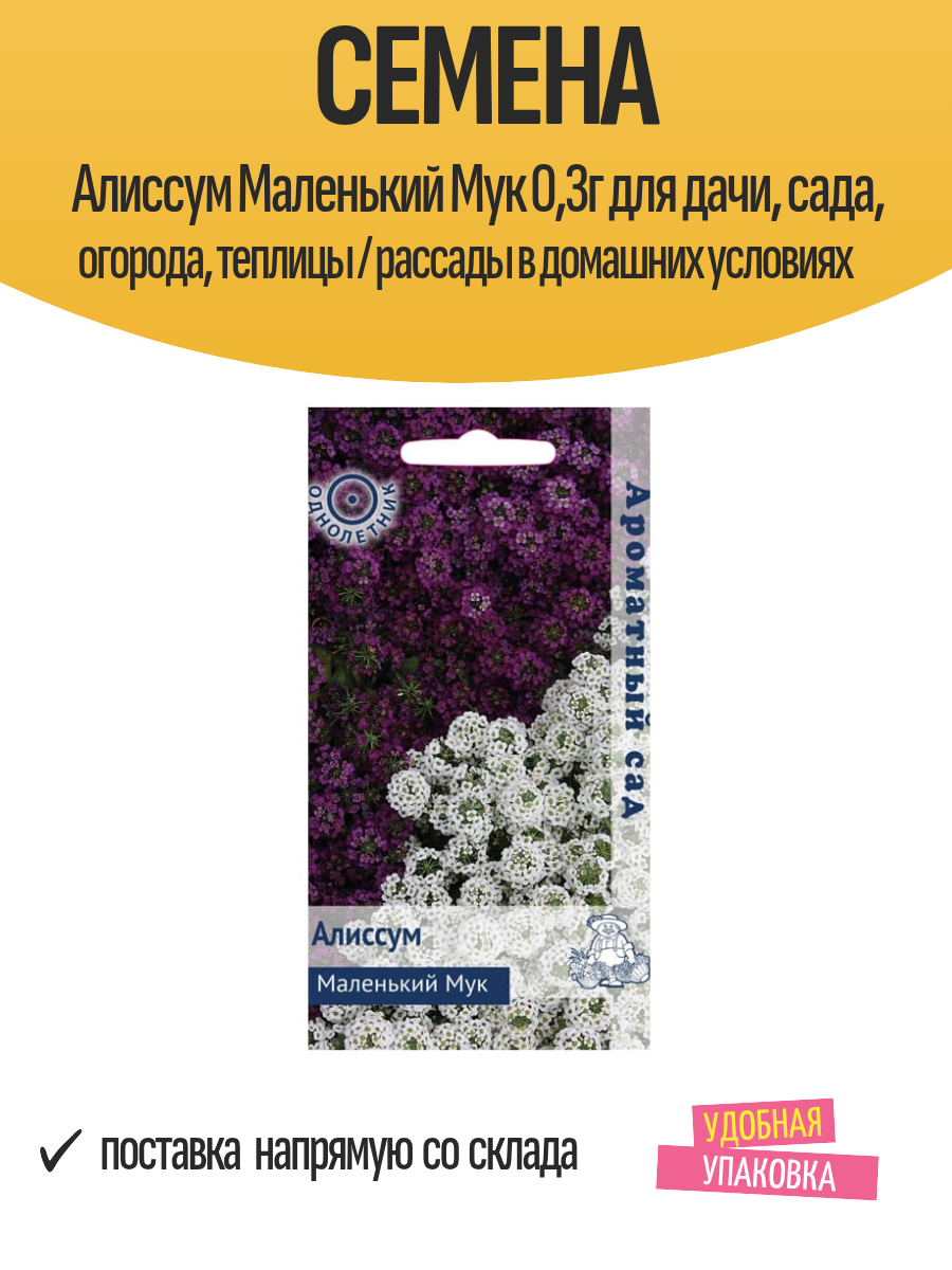 Семена Алиссум Маленький Мук 0,3г для дачи, сада, огорода, теплицы / рассады в домашних условиях