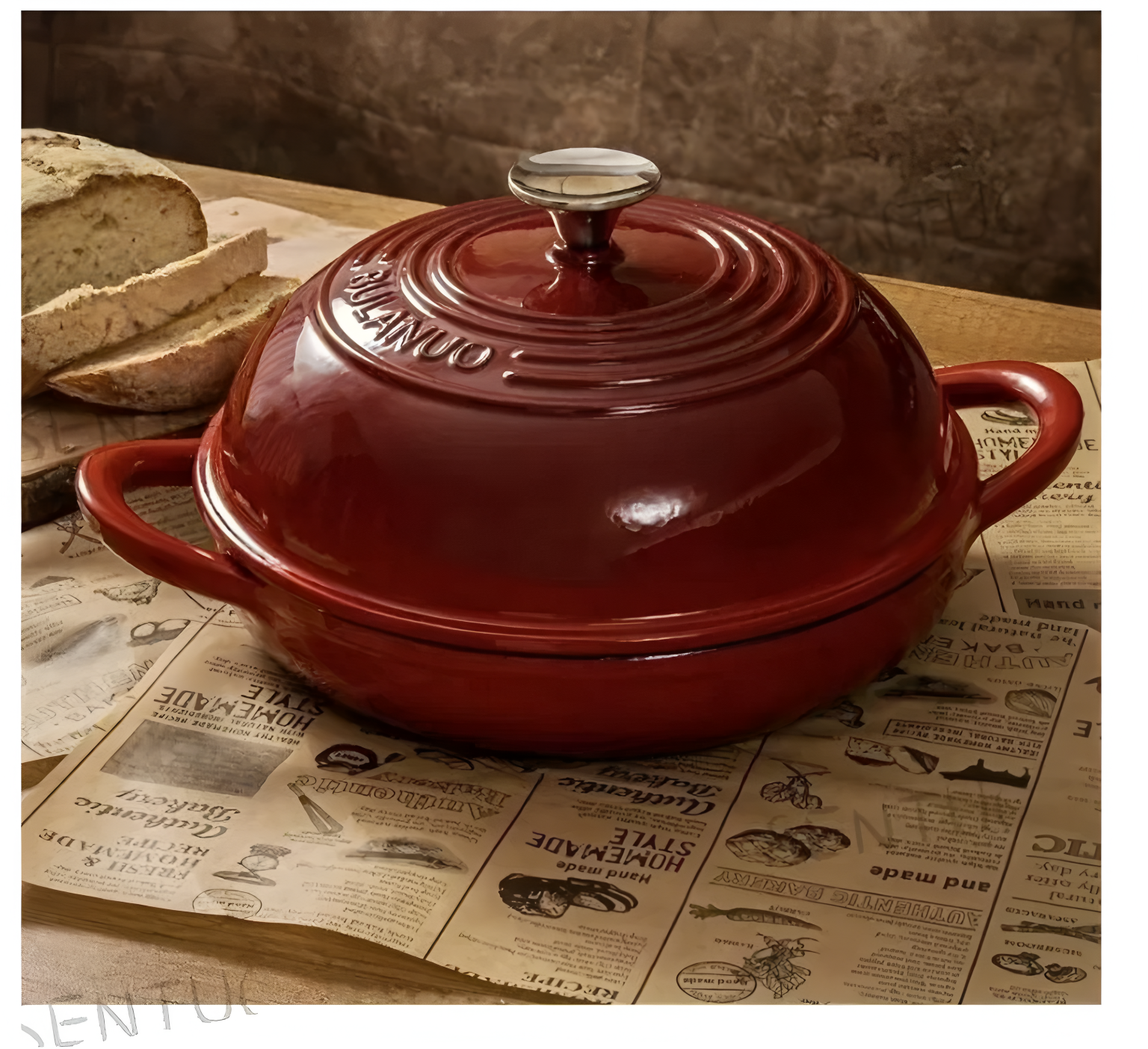 Форма для хлеба, чугунная, круглая, с крышкой, красная, 2 шт