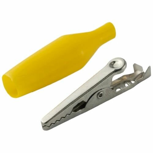 Зажим крокодил для проводов изолированный 44мм (Желтый) - 10шт