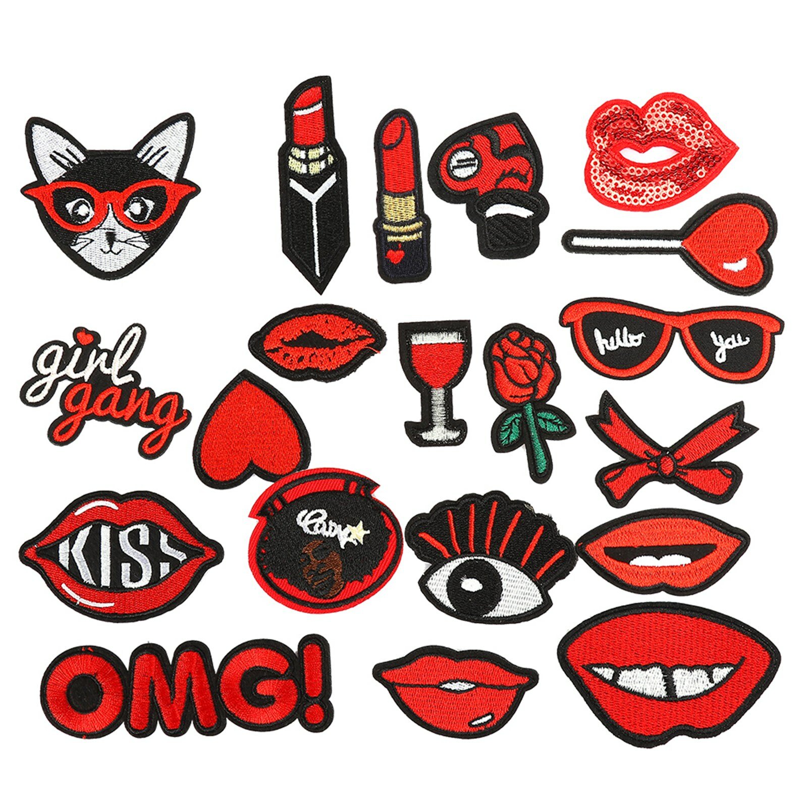 20 шт. нашивка с узором для губ, декоративная помада, наклейка для одежды, клейкая вышивка, нашивка IronOn