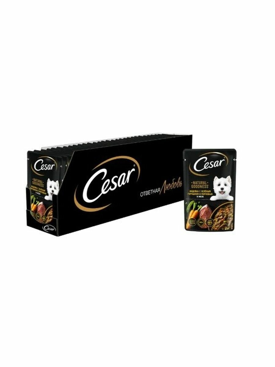 Корм Cesar с индейкой, горохом, морковью в желе для собак, 28 шт по 80г