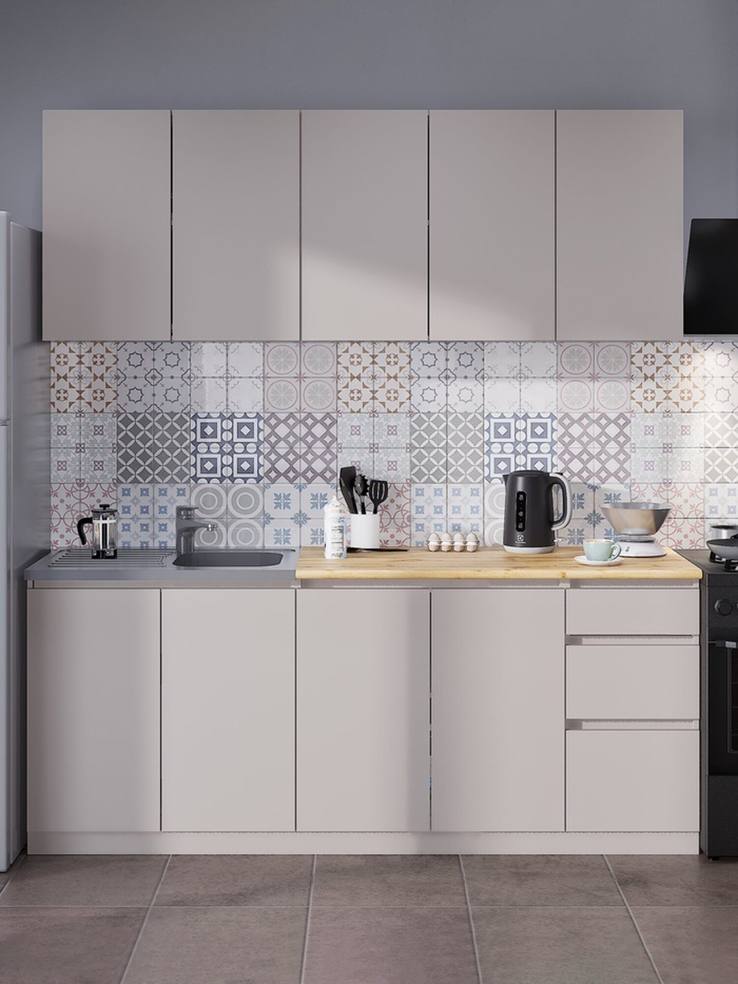 Кухонный гарнитур Сима-ленд "Лора Кашемир", ЛДСП, минимализм, бежевая