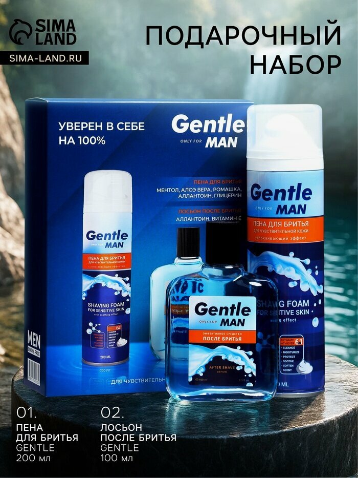Подарочный набор косметики Gentle: пена для бритья, 200 мл + лосьон после бритья, 100 мл