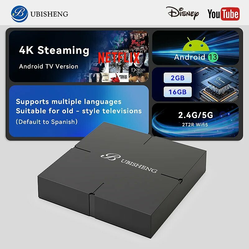 UBISHENG ТВ приставка Android 13 2ГБ/16ГБ