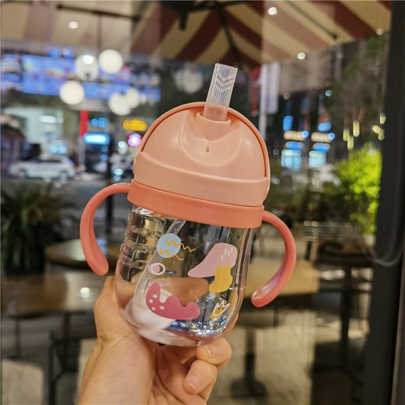 250мл, детская чашка для воды, Кружка-Поильник с силиконовой трубочкой, непроливайка, бутылка для кормления, с ручками