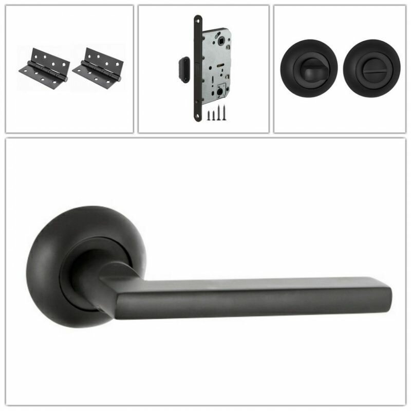 Ручка дверная межкомнатная Punto AXIS_ZR_BL-24_MAGWC, черный (ручка + завертка WC + магнитный замок + 2 универсальные петли)