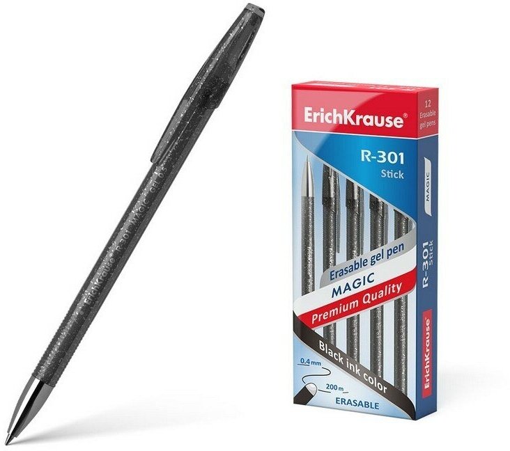 Ручка гелевая сo стираемыми чернилами ErichKrause R-301 Magic Gel 0.5, цвет чернил черный (3 шт. в упаковке)