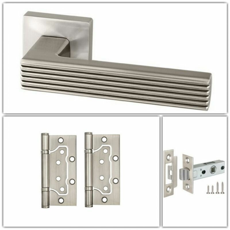 Ручка дверная межкомнатная Armadillo LINE_USQ6_SN-3_L6-45, матовый никель (ручка + замок защелка + 2 петли без врезки)