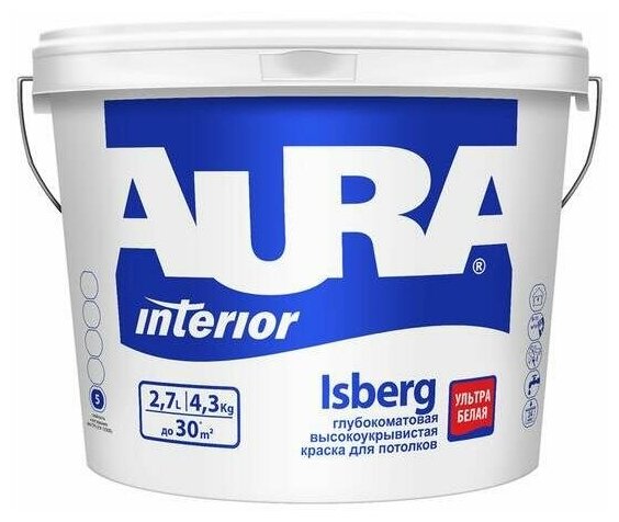 Краска белая AURA Interior Isberg ASP001 2.7 л