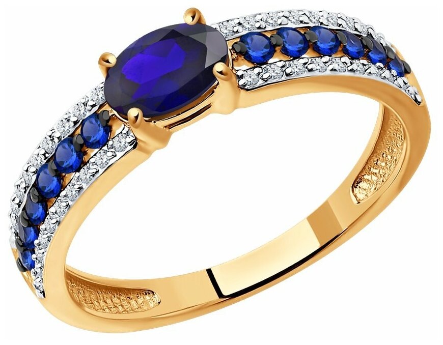 Кольцо, красное золото, 585 проба, сапфир, бриллиант