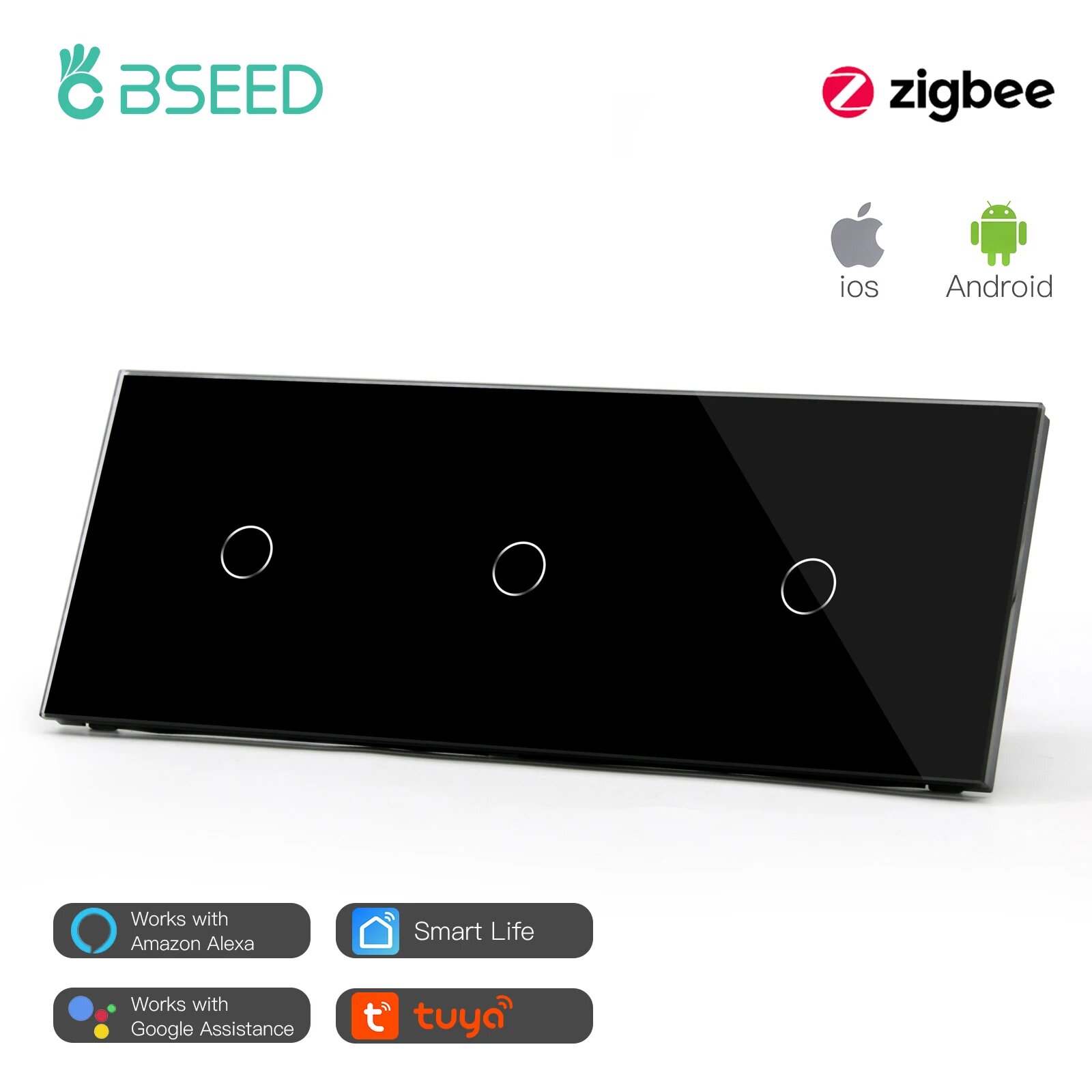 Умные выключатели BSEED тройные 1/2/3 клавиши Triple 1Gang Black