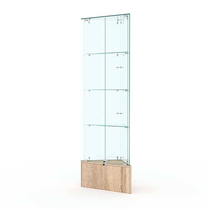 Витрина стеклянная "истра" угловая №10-У трехгранная, (с дверками, бока - стекло), Дуб Сонома