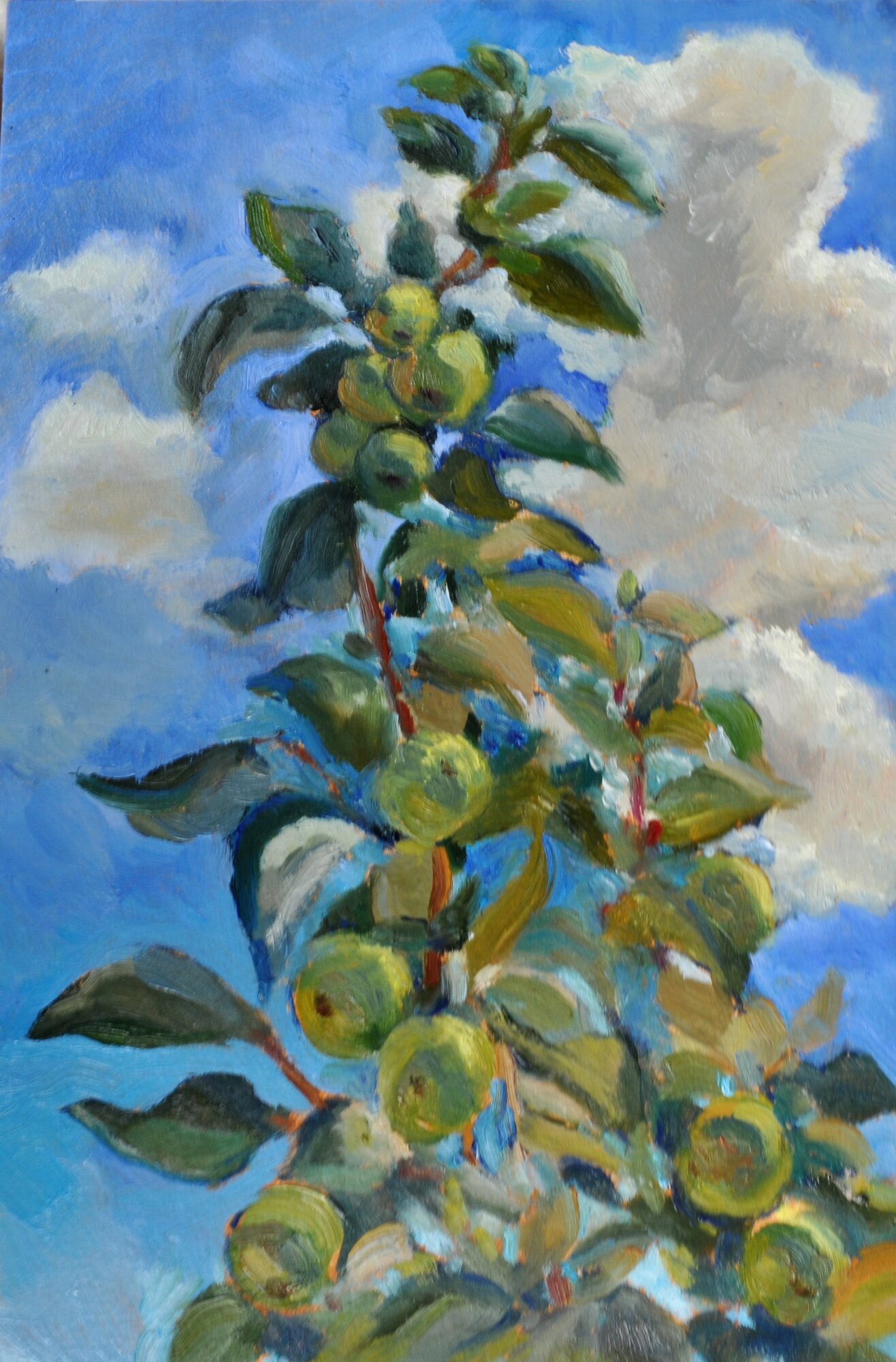 Картина маслом "Ветка яблони", оригинальная авторская живопись