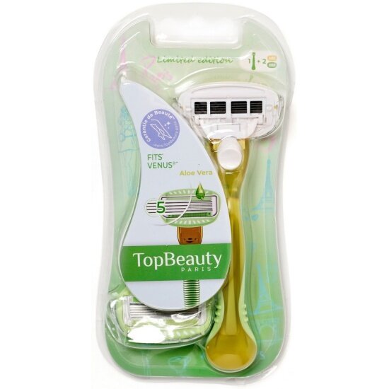 Бритва женская Topbeauty Paris 5 лезвий, с 2 сменными кассетами (цвет зелен)
