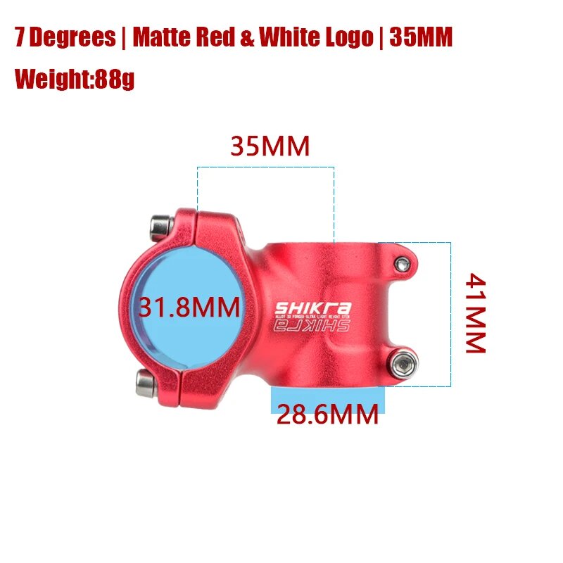 SHIKRA Вынос для горного велосипеда, алюминиевый, черный/красный, 31.8 мм, Красный, 7D red 35mm