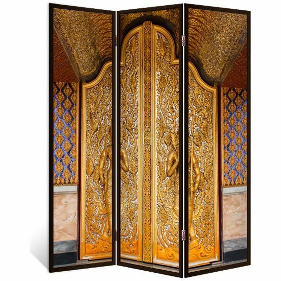 Ширма перегородка Декор Депо для комнаты деревянная "Золото Востока" двухсторонняя с картинкой (уют) 3 створки венге 176х140 см 11 кг