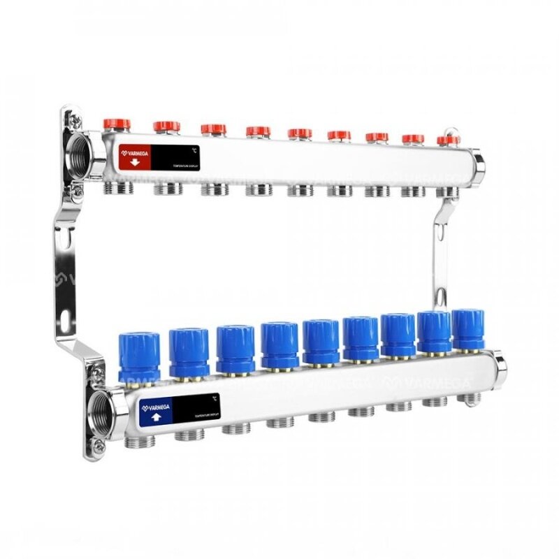 Varmega Коллектор без расходомеров и без кранов 1", 9 выходов x 3/4"EK нерж (1/4)