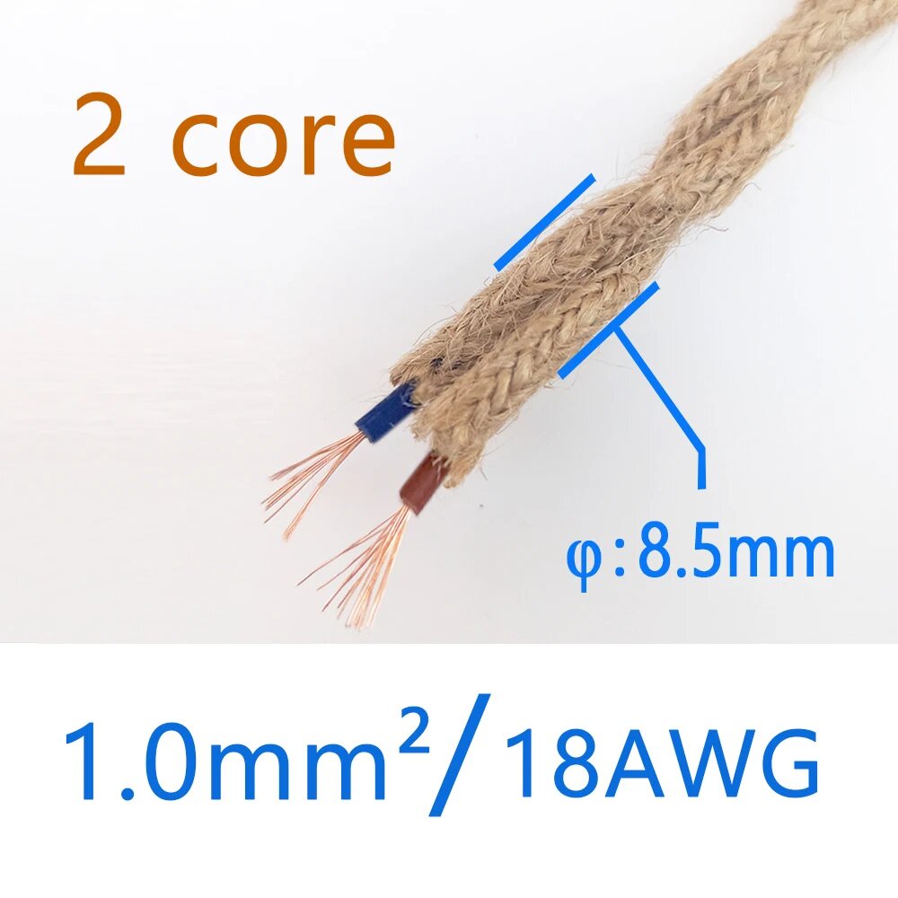 Винтажный пеньковый кабель Awg для светильников 2 core 1mm, 50m