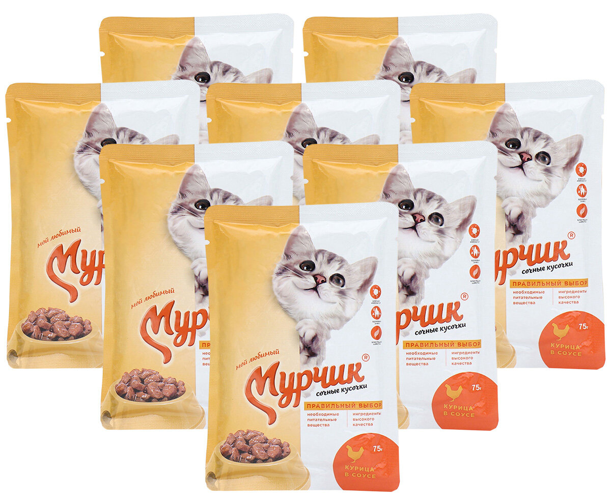 Мурчик для взрослых кошек с курицей пауч 75 гр х 8 шт