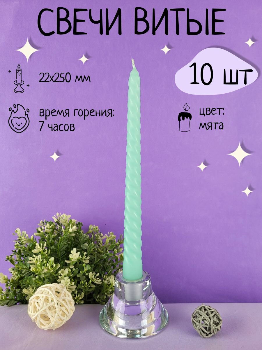 Свеча Витая 22х250 мм, мята, 10 штук