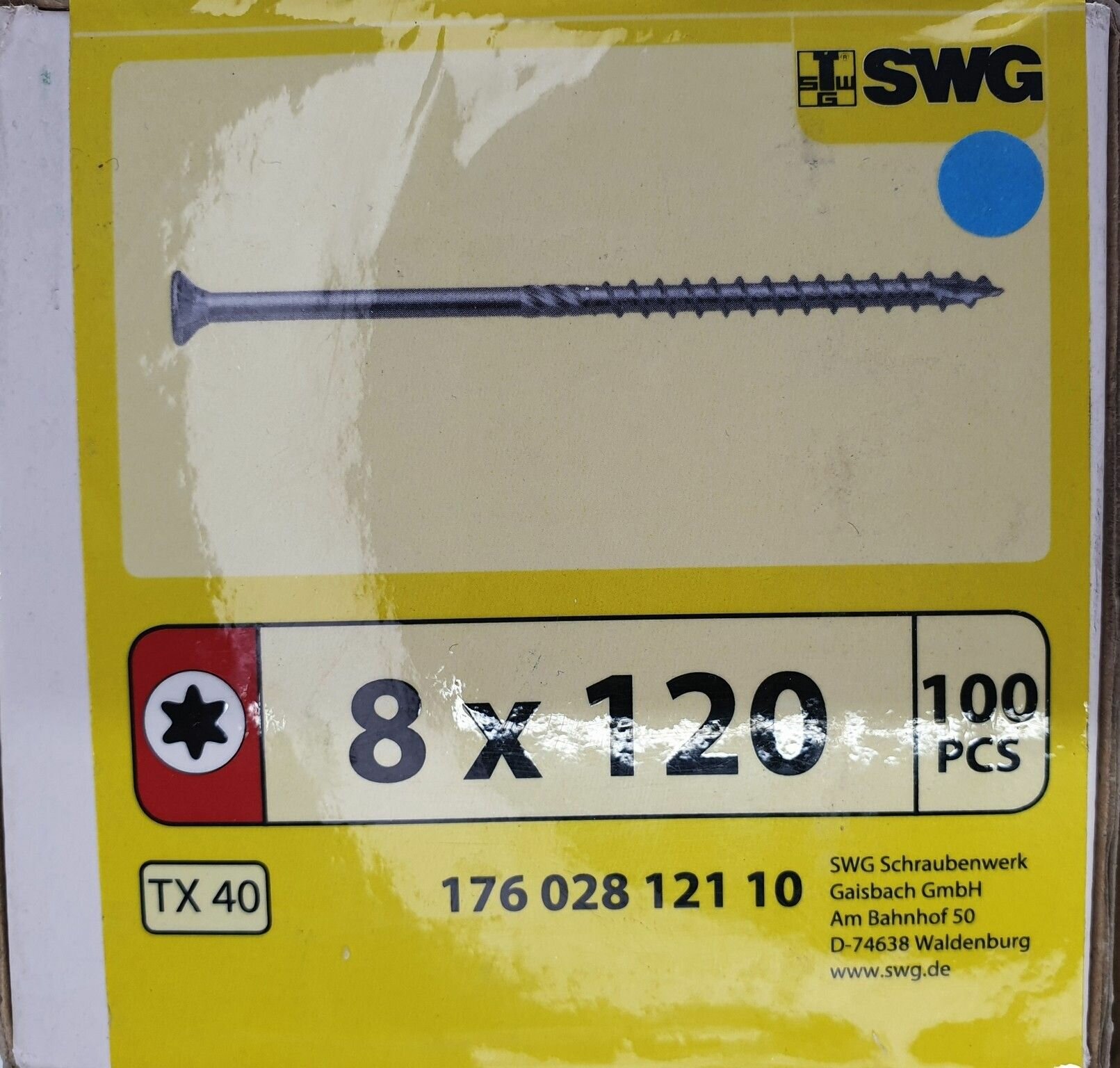Шуруп по дереву конструкционный 8x120 Torx (100 pcs) SWG, Германия