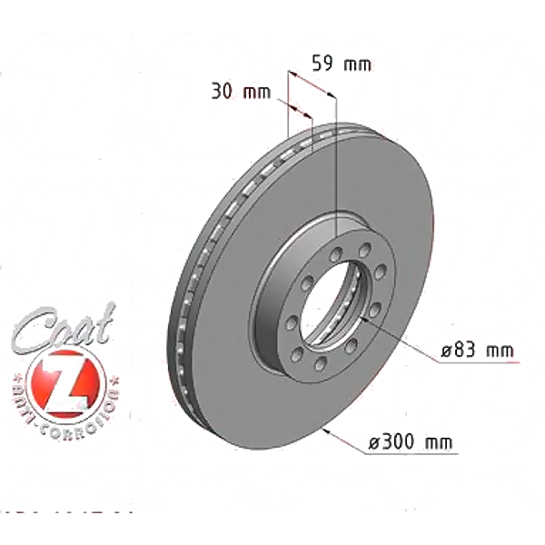 ZIMMERMANN 230.6267.20 (2996122 / 504121723) диск тормозной iveco с антикоррозионным покрыти (Комплект 2 штуки)
