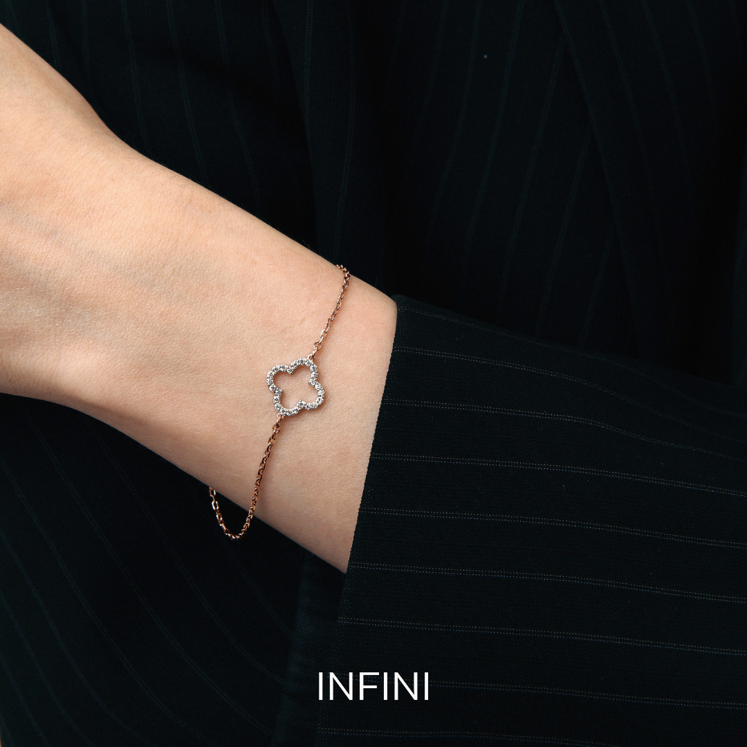 Браслет-цепочка, красное золото, 585 проба, родирование, фианит