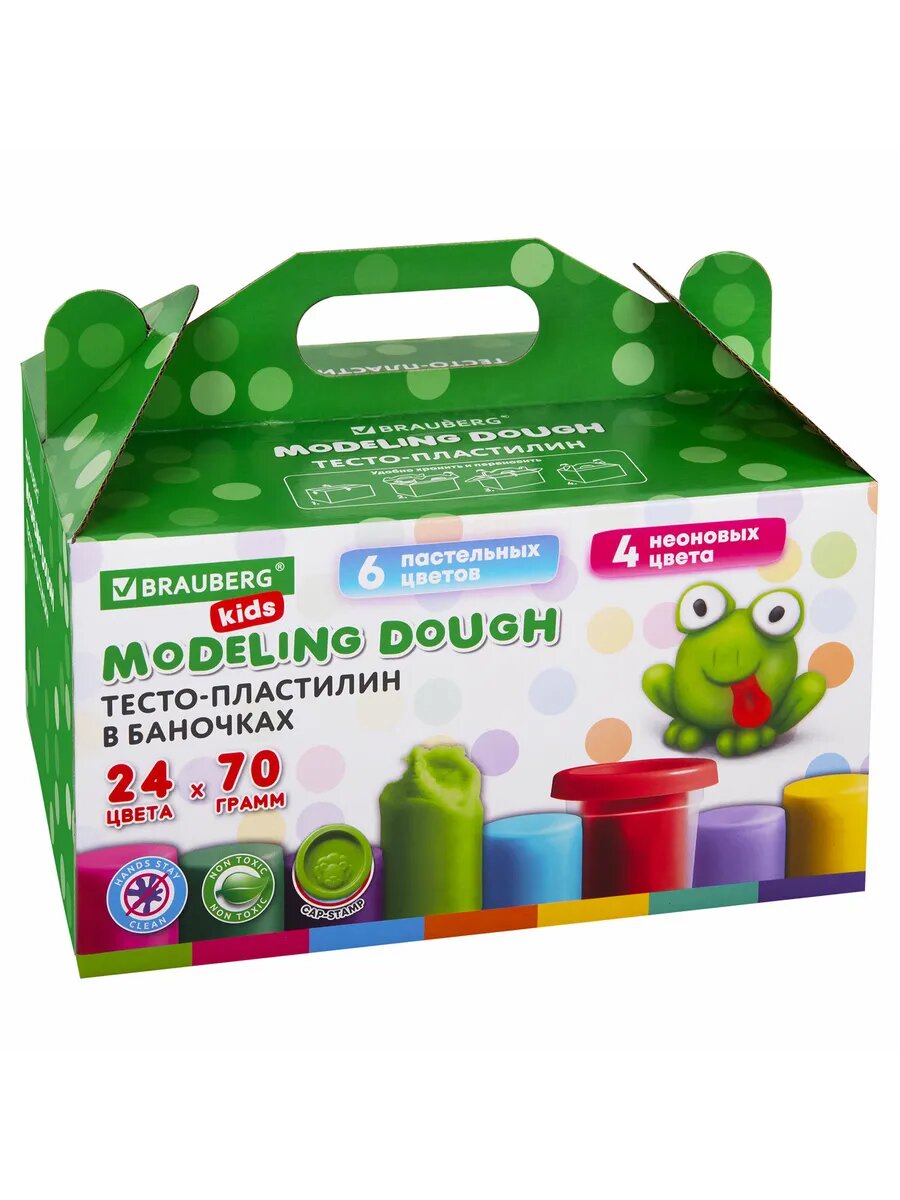 Пластилин-тесто для лепки BRAUBERG KIDS, 24 цвета, 1680 г,