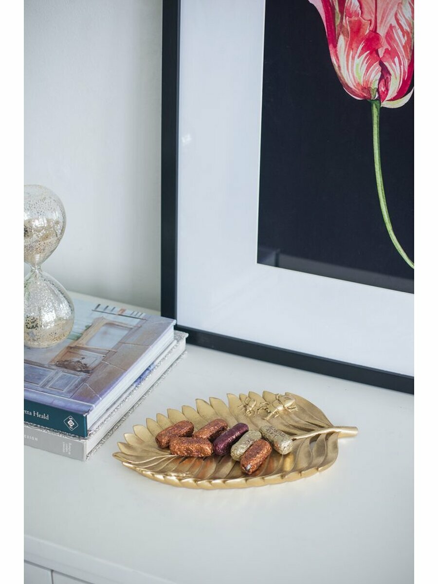 77598 Блюдо декоративное Лист 19x17x3см, золотое с патиной, Glasar