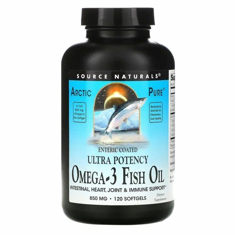 100% iHerb-Source Naturals, Arctic Pure, Омега 3, рыбий жир omega-3, высокоактивный, 850 мг, 120 капсул