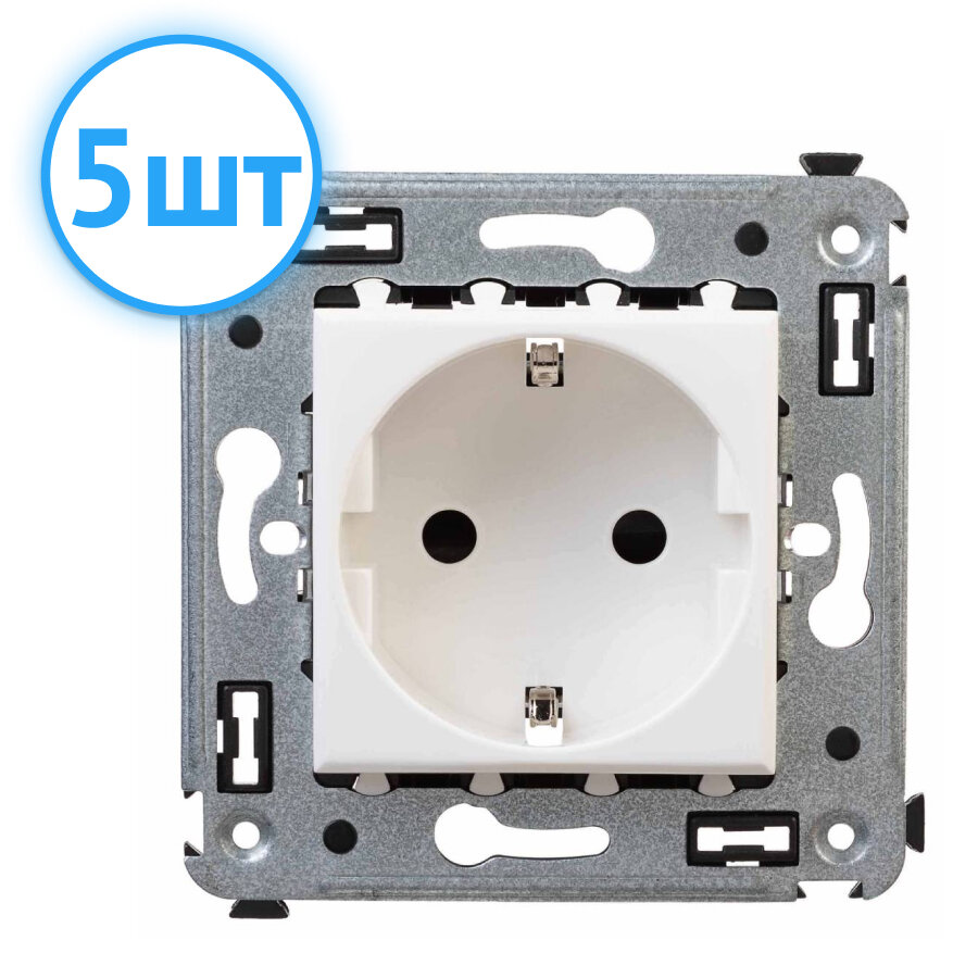 Механизм розетки в стену DKC Avanti 2P+E с заземлением "Белое облако" 4400003 (комплект из 5шт.)