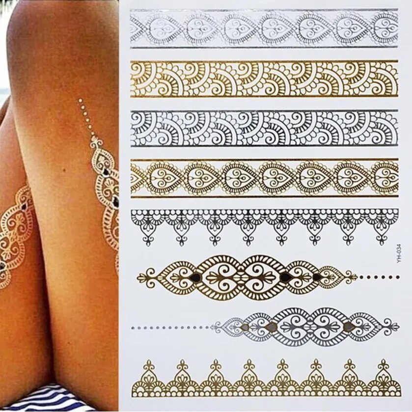 Временная татуировка Tattrendy, золото, серебро, YH34