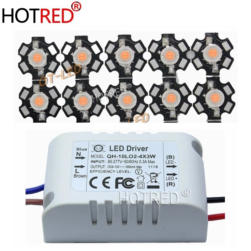 HotRed 3w full spectrum led лампа для растений driver and 10pcs 3w
