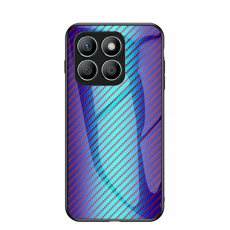 Чехол Honor X8b синий, карбон, стекло, жесткий