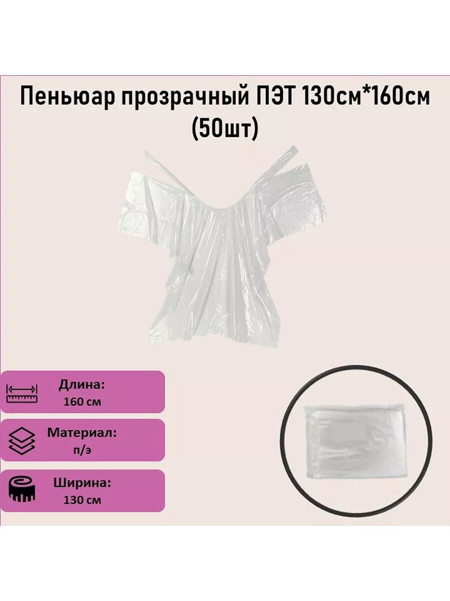 Пеньюар одноразовый прозрачный 130 см*160 см в упаковке 50 шт