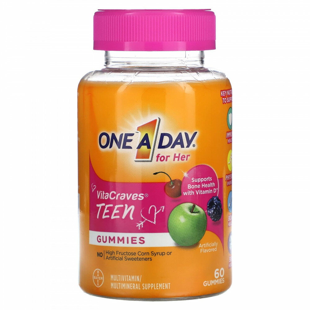 One-A-Day, For Her, подростковые жевательные таблетки VitaCraves®, 60 жевательных конфет