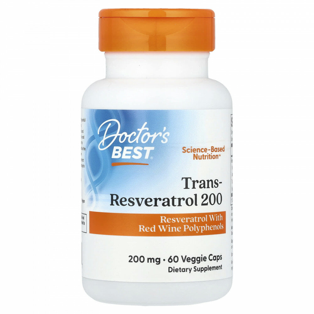 Doctor's Best, транс-ресвератрол 200 с Resvinol, 200 мг, 60 вегетарианских капсул