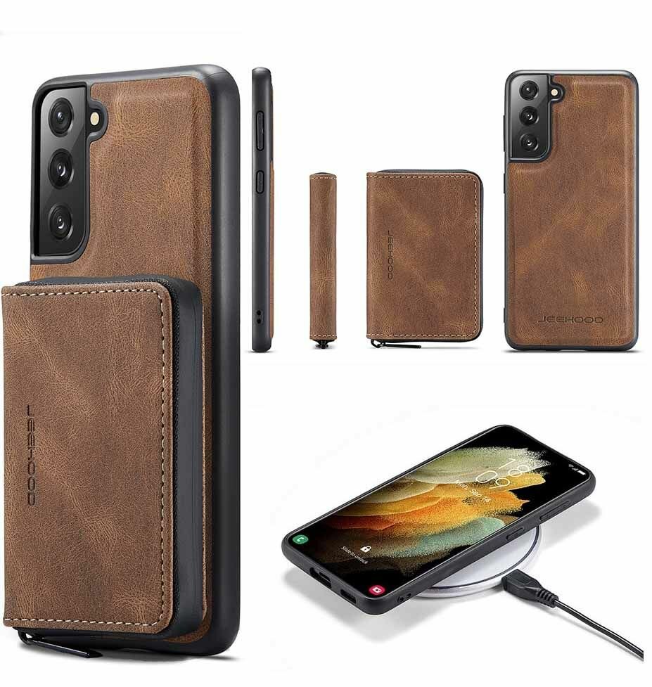 JEEHOOD Тонкий кожаный чехол для Samsung Galaxy S21 (Самсуиг Галакси С21 ) , защитный чехол для телефона, съемный чехол-кошелек с карманом
