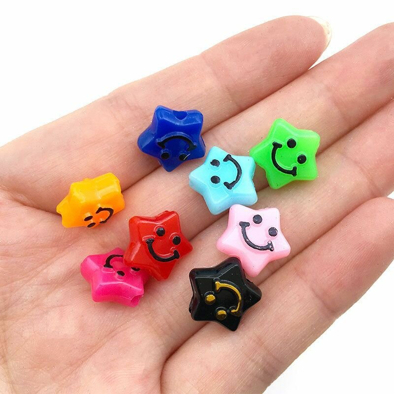 Бусины "Цветные звездочки" 14241 фигурные для изготовления браслетов, бус, брелоков, подвесок цветные, 100шт