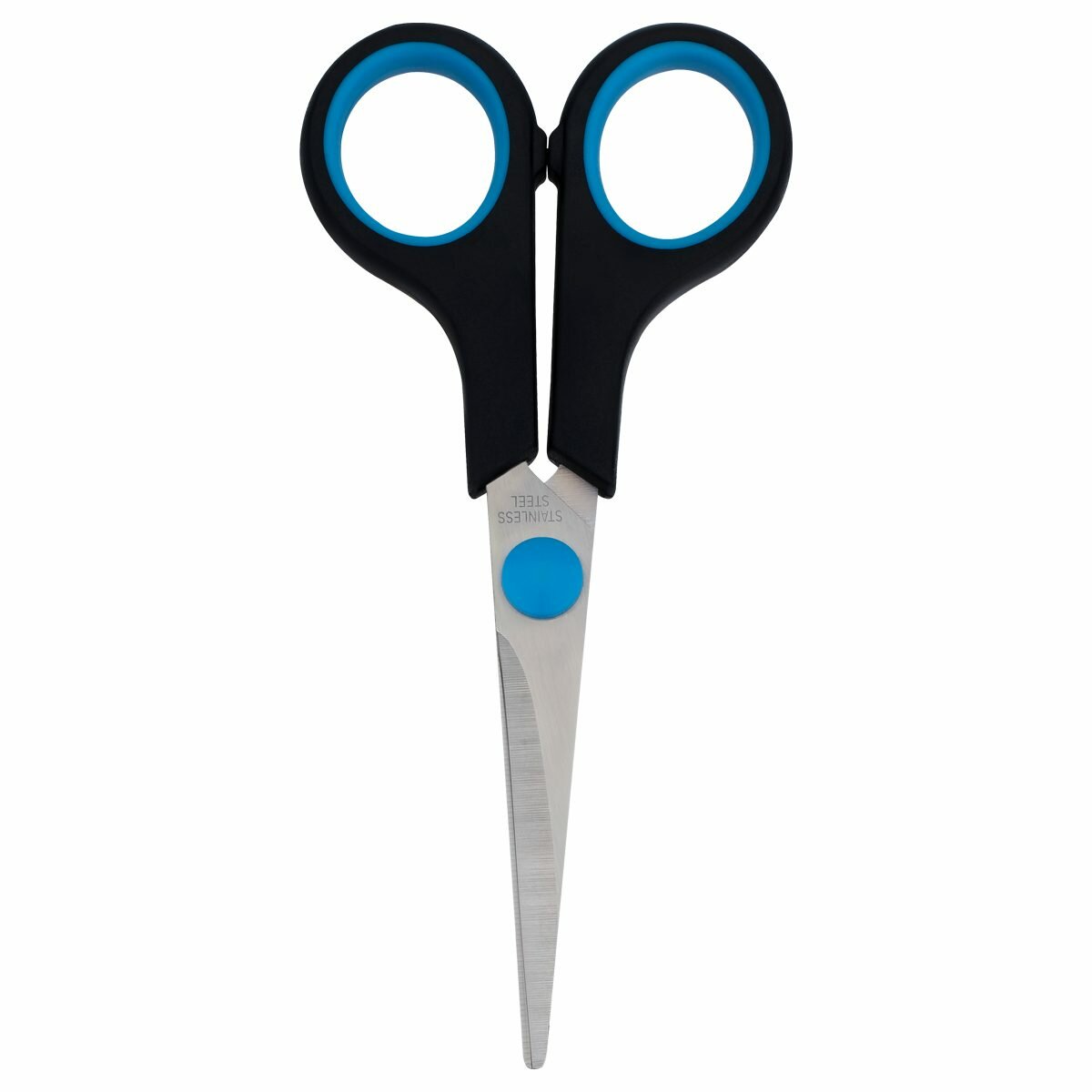 Ножницы OfficeSpace 140мм, симметричные ручки, черные с синими вставками, ПВХ-чехол (264900), 24шт.