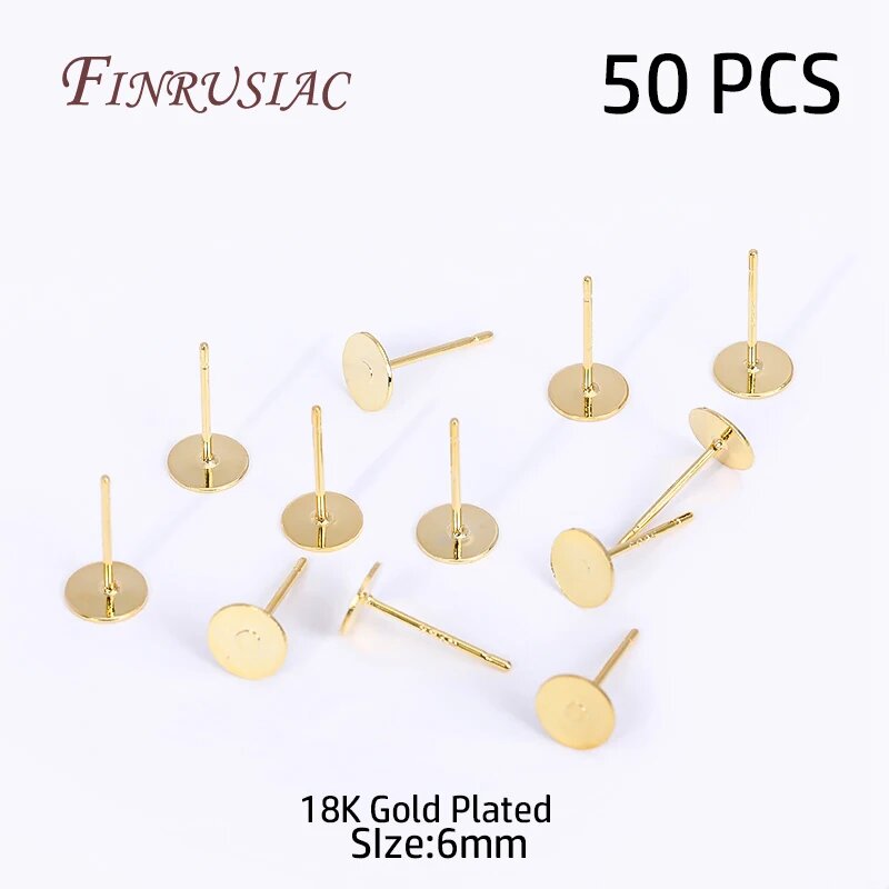 50 шт. основы для сережек 6 мм, 18k Gold Plated