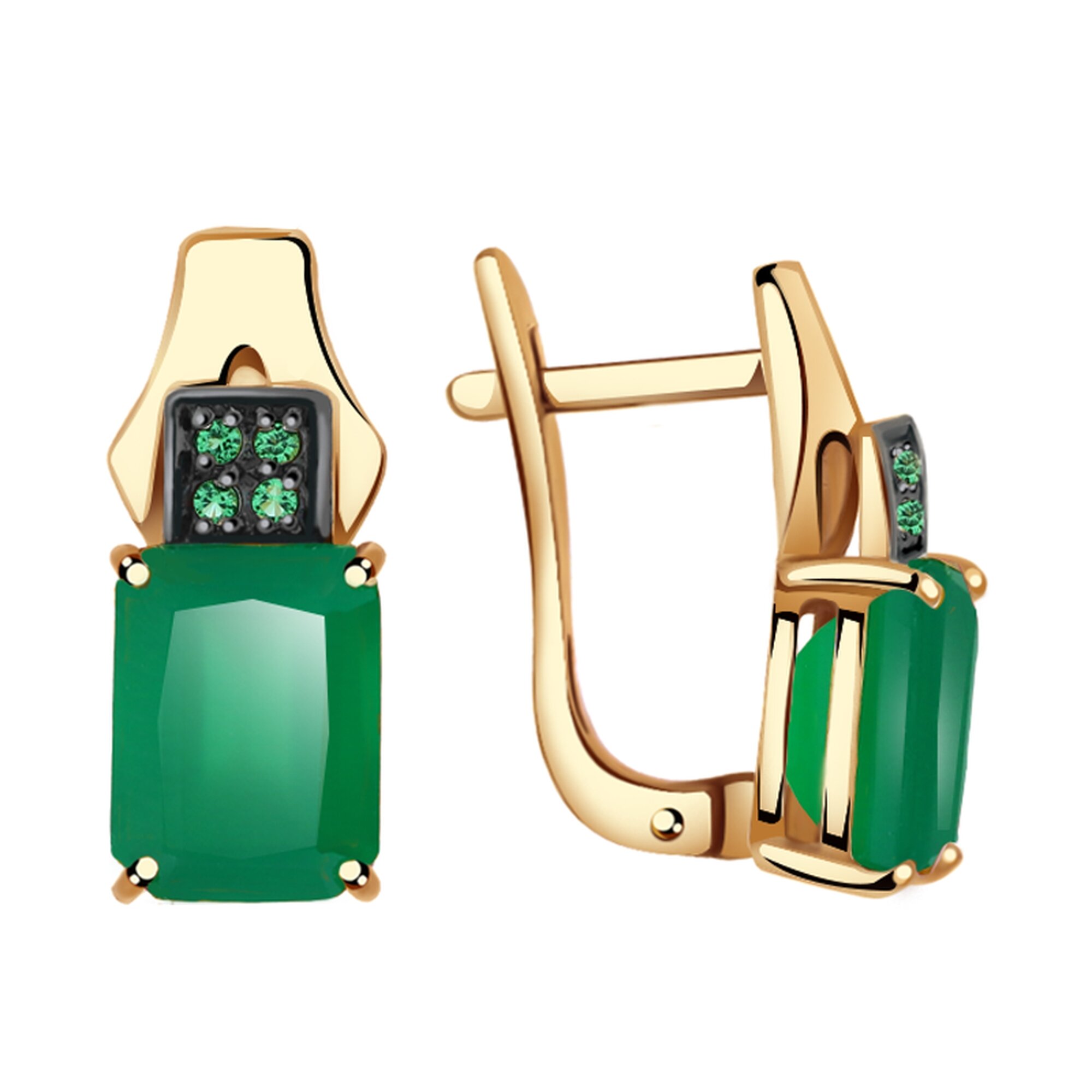 Серьги, красное золото, 585 проба, агат, фианит