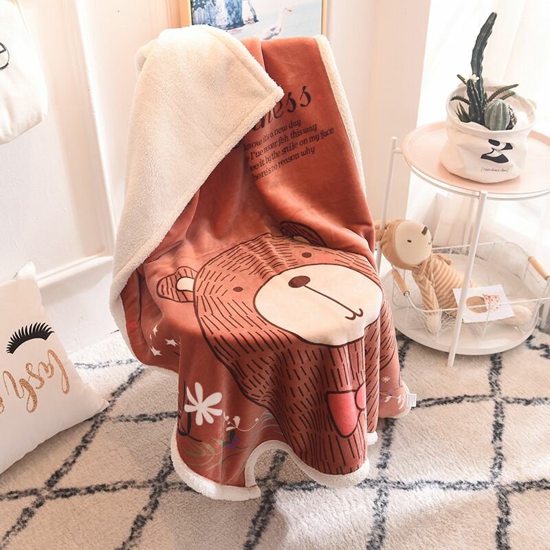 Детский двухслойный утолщённый флисовый плед, 100x140 см, с рисунком мультяшных персонажей