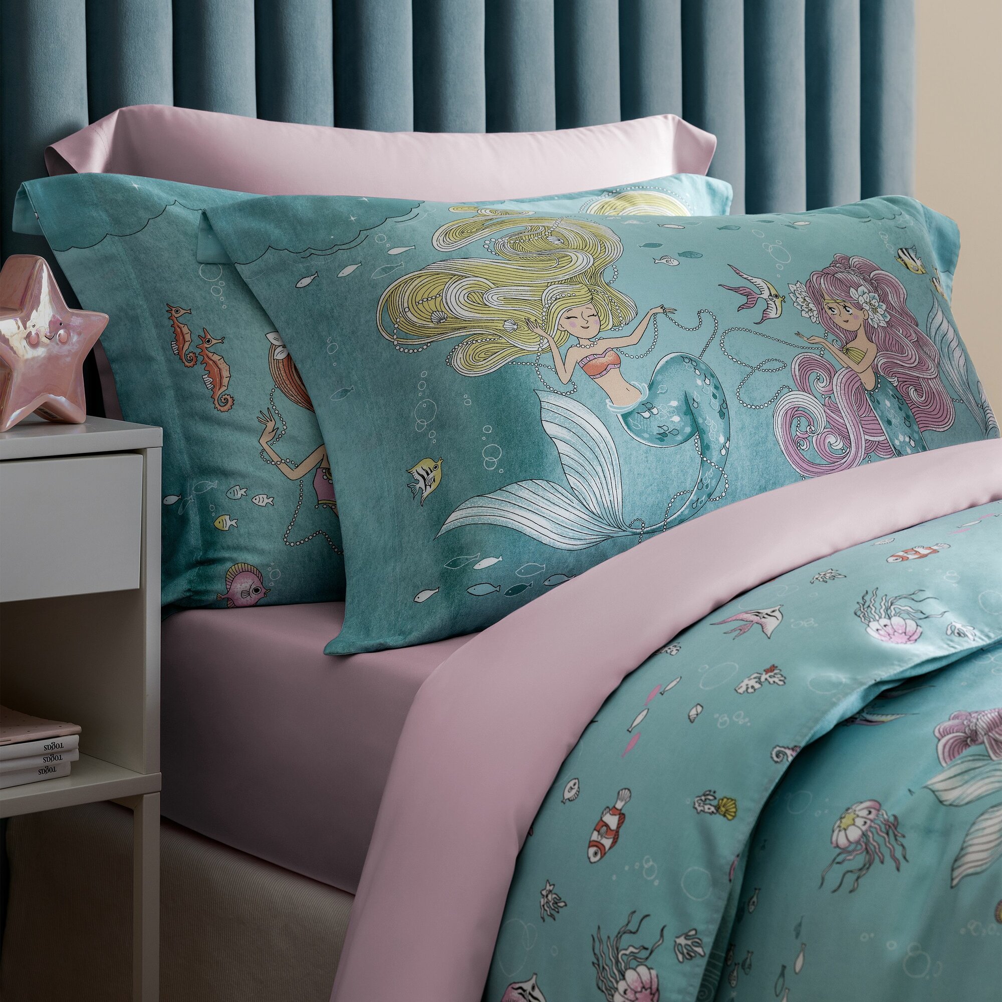 Togas Наволочка детская "Мермани" с ушками, сатин, хлопок, 50х70