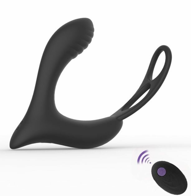Массажер простаты для мужчин с вибрацией, эрекционное кольцо, 14.6см, черный
