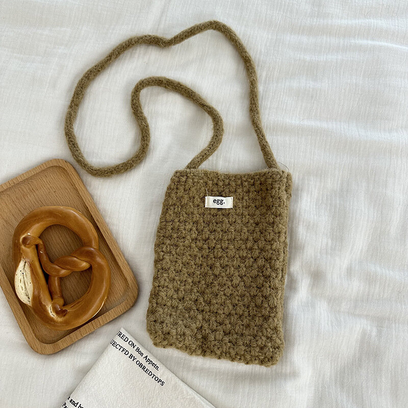 Сумка для телефона "Egg", женская, вязаная, цвет хаки