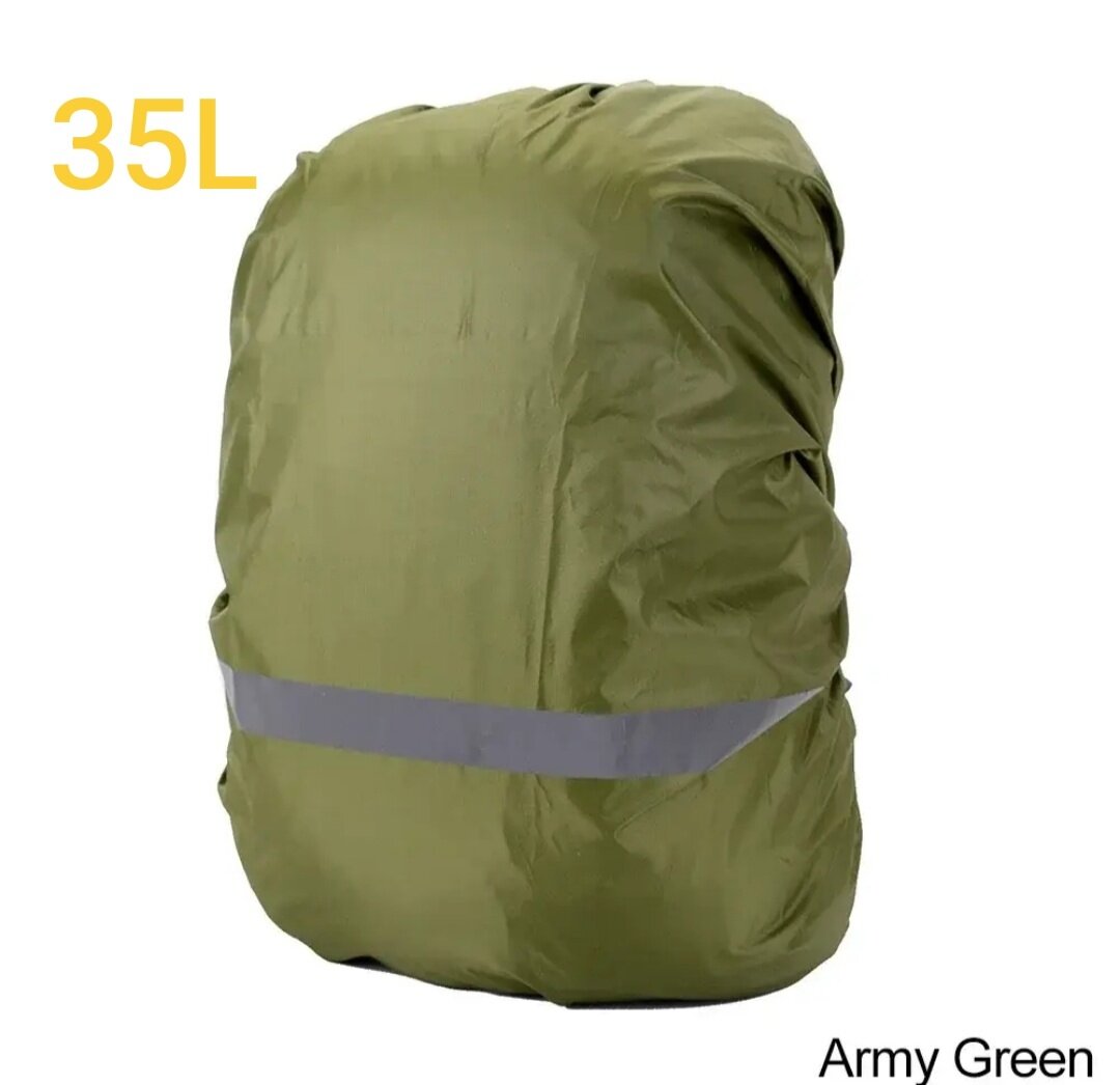 Водонепроницаемый чехол - накидка дождевик для рюкзака 30 - 40 литров со светоотражающим элементом цвет зеленый