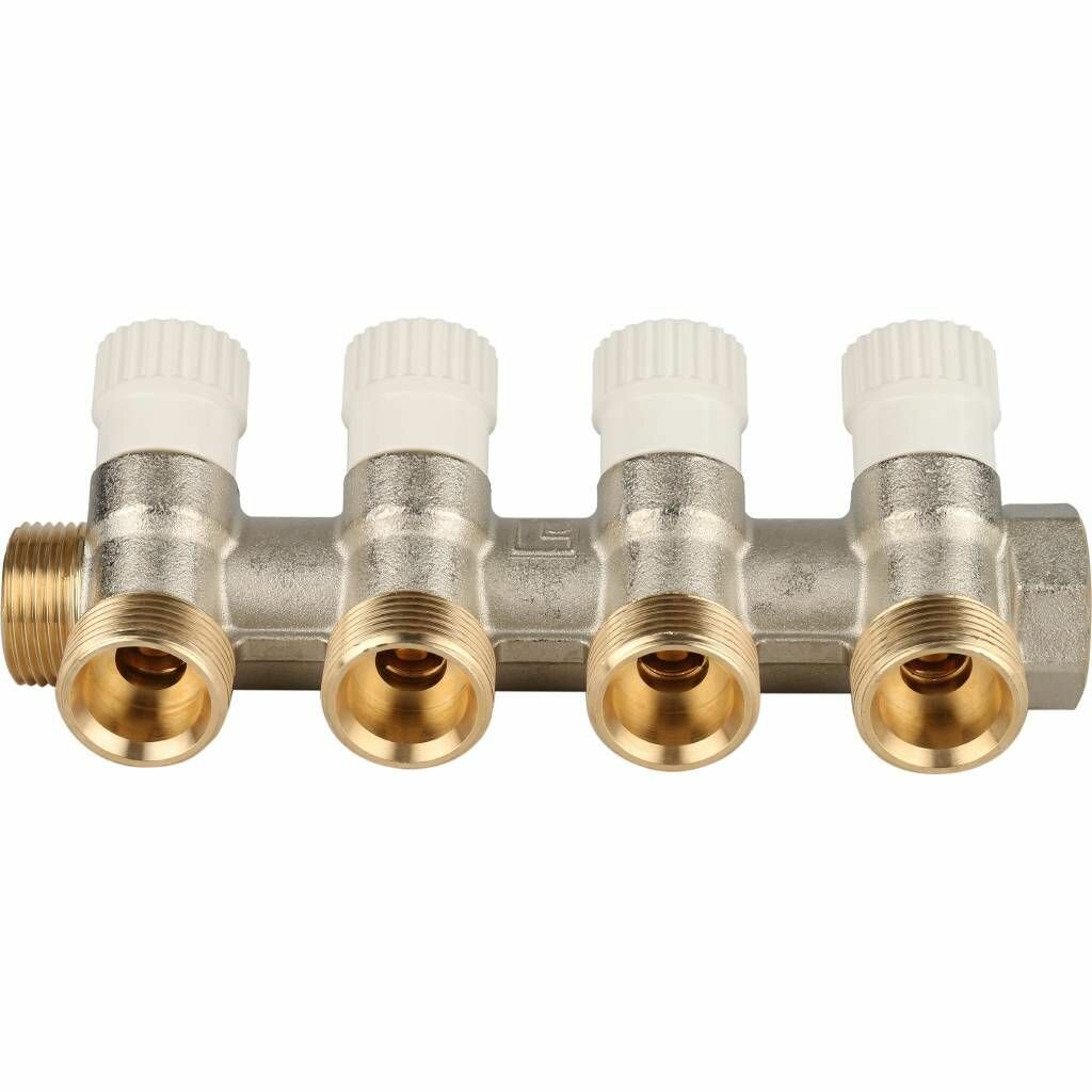 Коллектор латунный STOUT 3/4" В/Н на 4 выхода 3/4"