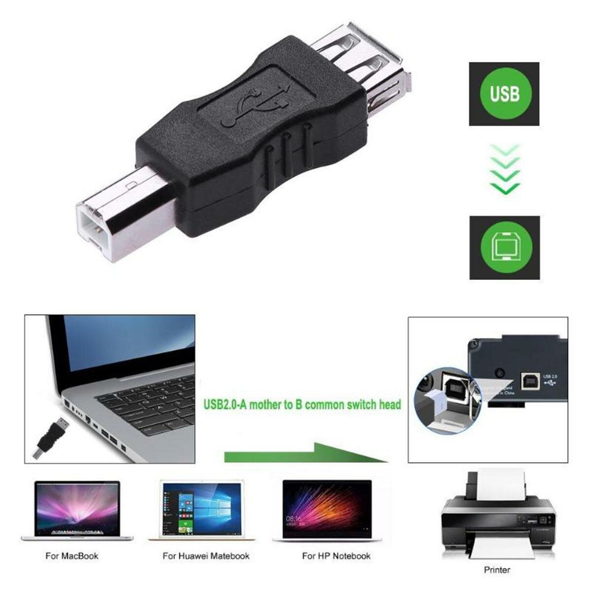 USB 2.0 A Female to B Male адаптер разъем AF to BM конвертер мини портативный черный адаптер для ПК компьютер телефон пр