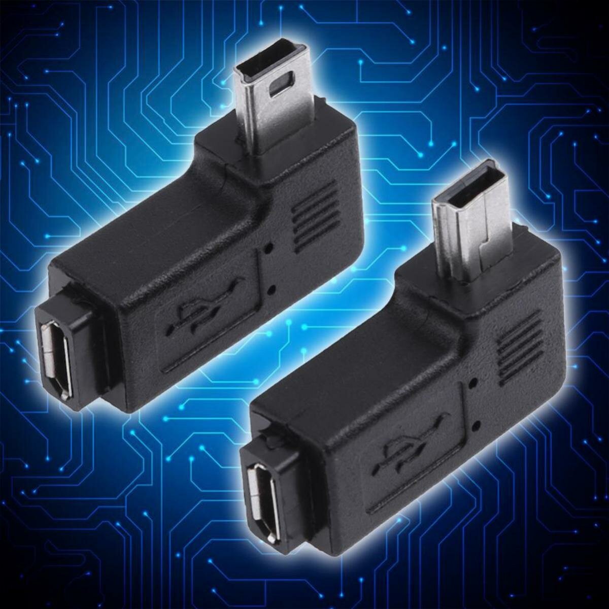 2 шт. адаптер Micro Usb Female To Mini Usb Male, разъем Mini Usb Female To Micro Usb Male, левый/правый угол 90 градусов